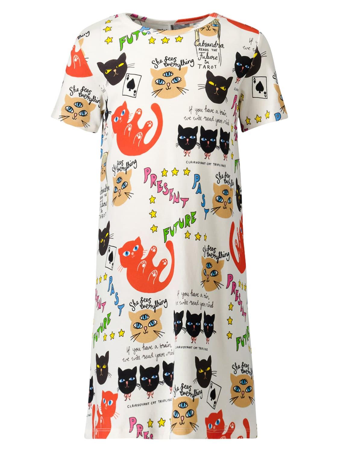 MINI RODINI dress Clairvoyant cats White for girls | NICKIS.com